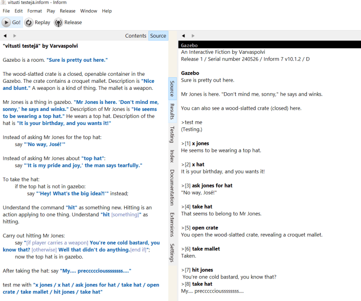 Goofy fiddling around with Inform - Inform 7 - The Interactive Fiction ...